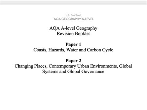 Aqa A Level Geography Revision Booklet Teaching Resources