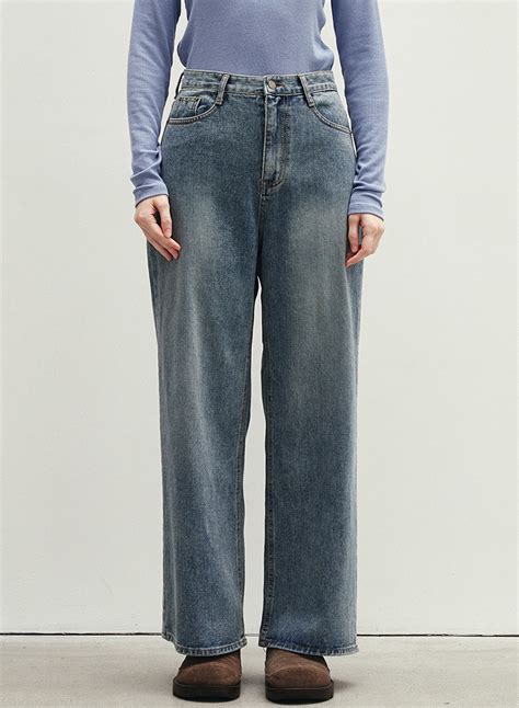 로에일 로우 빈티지 워싱 와이드 데님 팬츠 중청 위시버킷