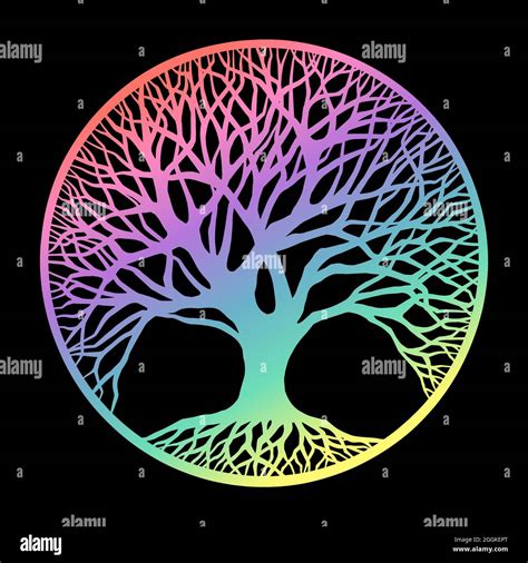 Outline Tree Of Life In Circle Shape Illustration Stock Vector Image Art Alamy
