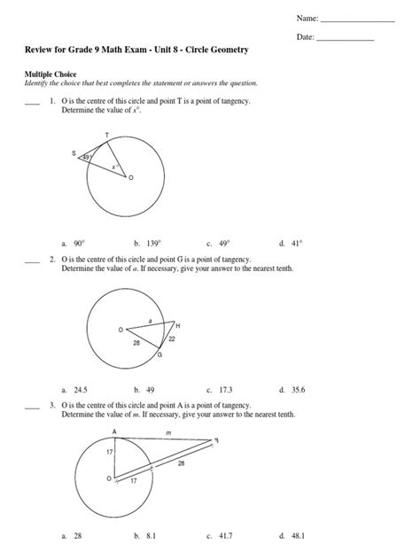 Grade 9 Circle Practice Circle Perpendicular