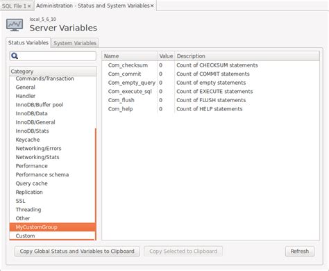 Mysql Mysql Workbench 61 Server Variables Grouping