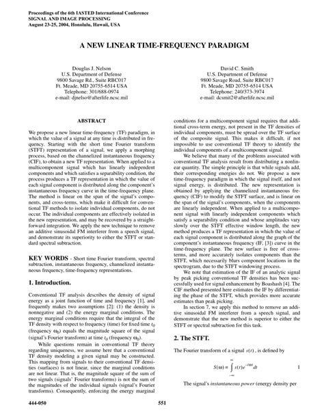 Pdf A New Linear Time Frequency Paradigm