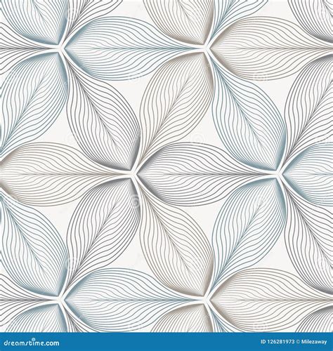 Linear Vector Pattern Repeating Abstract Leaves Gray Line Of Leaf Or Flower Floral Graphic