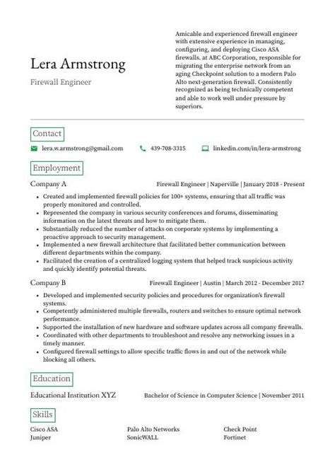 Firewall Engineer Resume Cv Example And Writing Guide