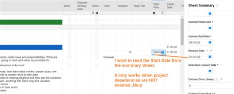 Autoread The Start Date From The Summary Sheet Only Works When Project Dependencies Are Not