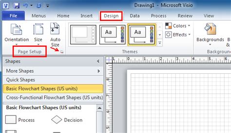where is page setup in microsoft visio 2010 2013 2016 2019 and 365