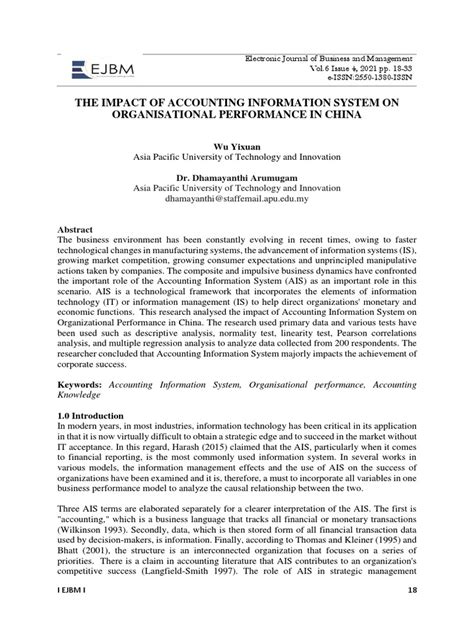 Paper 2 The Impact Of Accounting Information System On Organisational Performance In China
