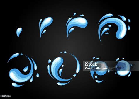 물 폭발 특수 효과 Fx 애니메이션 프레임 스프라이트 시트 소용돌이 물과 천둥 파워 폭발 프레임 비디오 게임과 만화에 플래시 애니메이션에 대 한 공 스포츠 장비에 대한 스톡