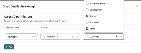 set up environment level permissions dbt developer hub