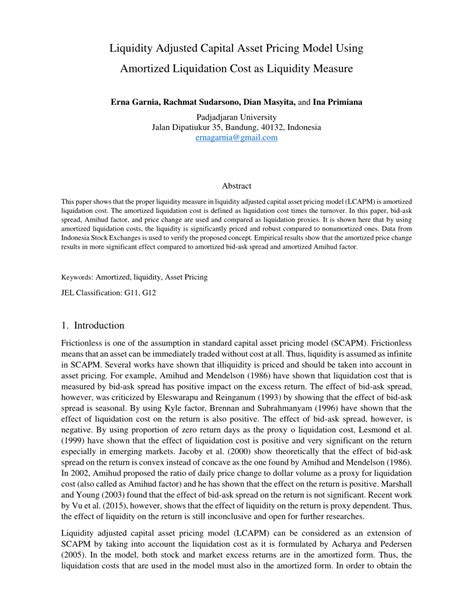 pdf liquidity adjusted capital asset pricing model lcapm a