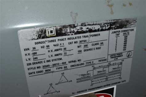 30 Kva 480 Primary 240 Secondary Square D 30t6h Step Down