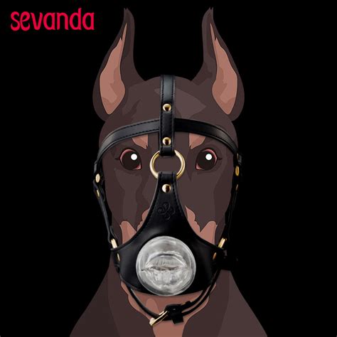 Sevanda Bondage Kit Dog Hood Soft Leather Adjustable Size Bondage Gear
