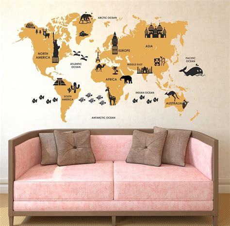 Decals Design World Map Wall Sticker Pvc Vinyl 90 Cm X 60 Cm Black
