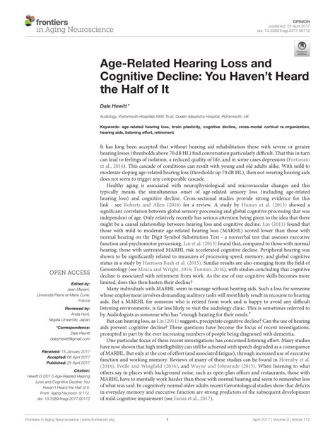 Pdf Age Related Hearing Loss And Cognitive Decline You Havent Heard The Half Of It