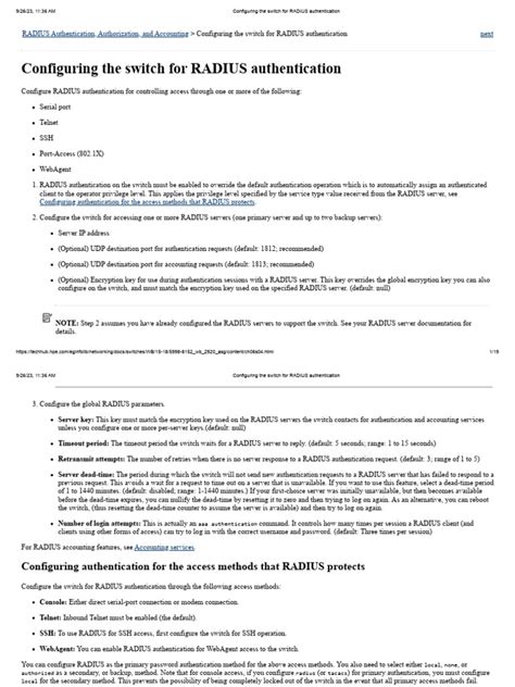 Configuring The Switch For Radius Authentication Pdf Radius Port Computer Networking