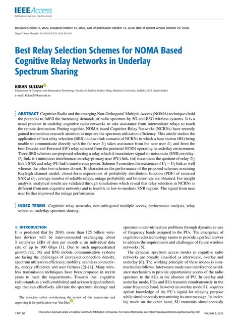 Pdf Best Relay Selection Schemes For Noma Based Cognitive Relay