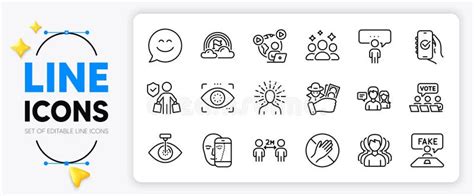 Fake Review Approved App And Face Biometrics Line Icons For Web App Vector Stock Illustration