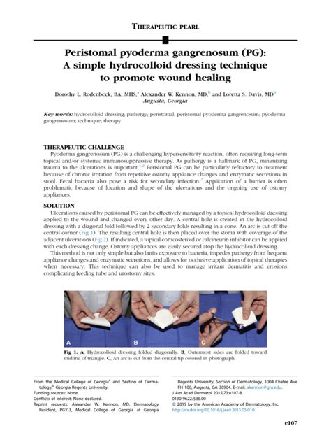 Rodenbeck D Peristomal Pyoderma Gangrenosum Pg A Simple Hydrocolloid Dressing Technique To