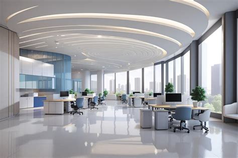 Premium Photo Workplace Office Building Interior 3d Rendering