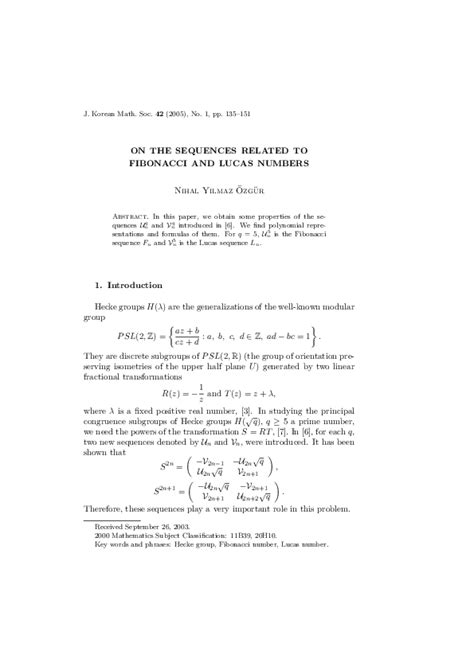 Pdf On The Sequences Related To Fibonacci And Lucas Numbers