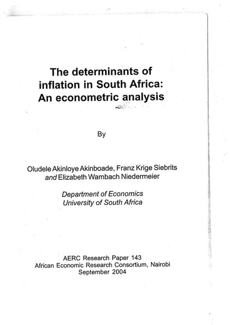 Pdf The Determinants Of Inflation In South Africa An Econometric Analysis