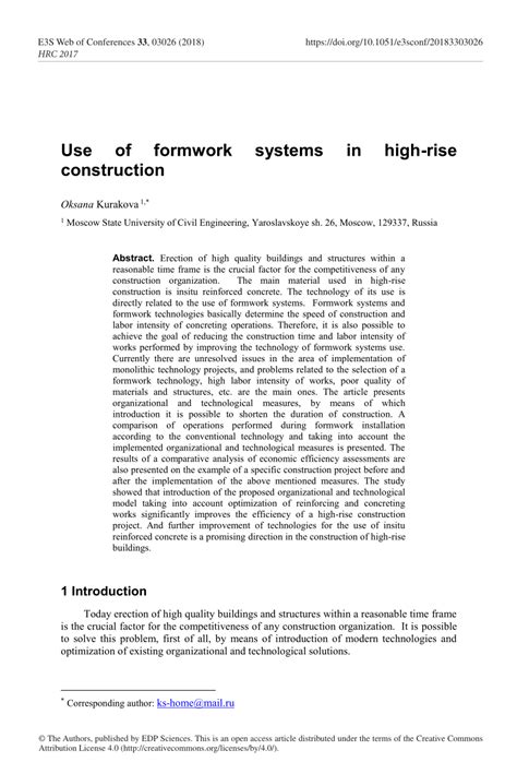 Pdf Use Of Formwork Systems In High Rise Construction