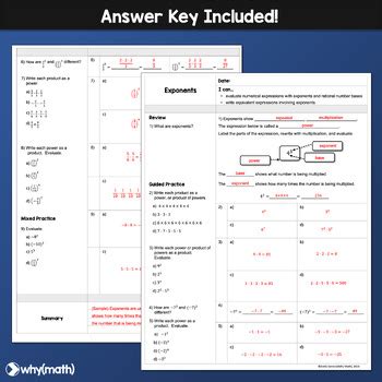 Equivalent Expressions With Exponents Numerical Bases Guided Notes