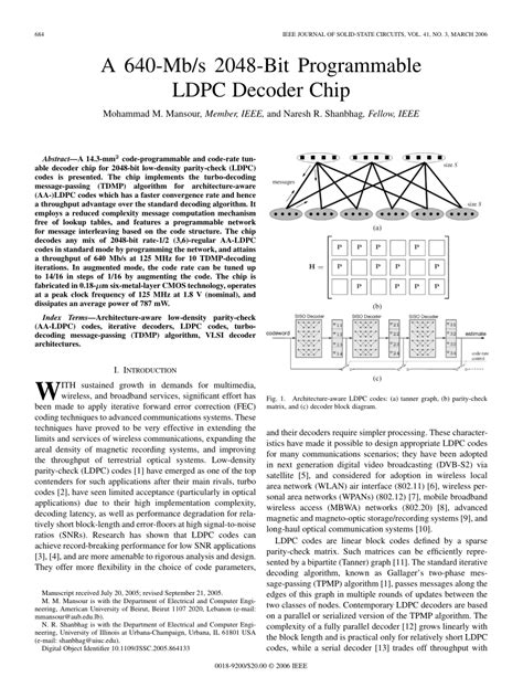 Pdf A 640 Mbs 2048 Bit Programmable Ldpc Decoder Chip
