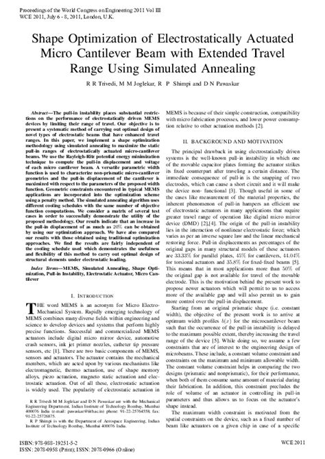 Pdf Shape Optimization Of Electrostatically Actuated Microbeams For Extending Static And