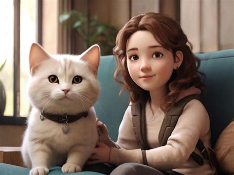 Premium Photo A Girl And A Cat Are Sitting On A Couch
