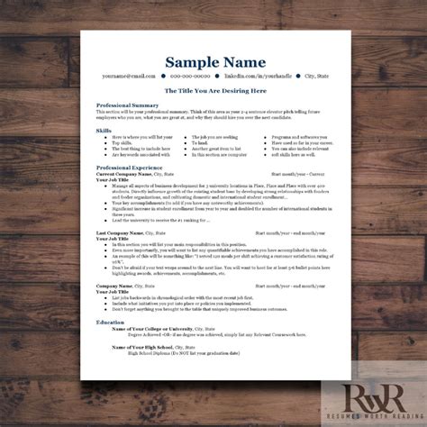 Applicant Tracking System Resume Template For Word Optimized One Page Professional CV Google Doc