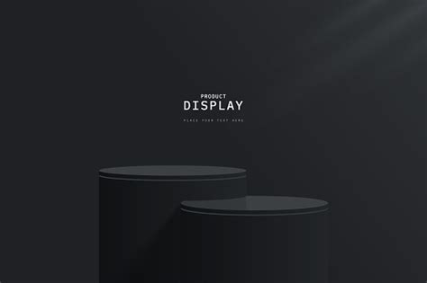모형을 위한 최소한의 벽 장면 추상적인 계단은 3d 벽 방에서 사실적인 검은색 3d 실린더 연단 받침대입니다 쇼 제품 쇼케이스를 위한 무대 3d 벡터 기하학적 플랫폼 디자인