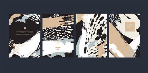 추상적인 크리에이 티브 수 제 인사말 카드의 세트입니다 벡터 일러스트입니다 가리기에 대한 스톡 벡터 아트 및 기타 이미지 가리기 그런지 이미지 기법 그리기 Istock