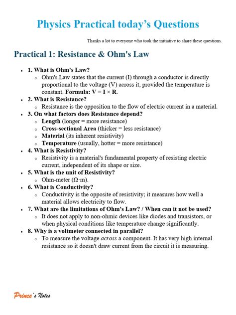 Physics Practical Questions Pdf Flow Measurement Electrical