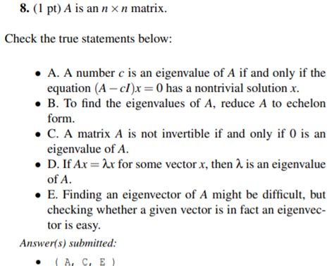 solved 8 1 pt a is an n x n matrix check the true