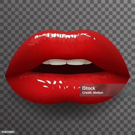 밝은 빨간 립스틱 입술 반 오픈 여성 입 치아 세련 된 패션 이랑 투명 배경 디자인 벡터 일러스트 레이 션 입술에 대한 스톡 벡터 아트 및 기타 이미지 Istock