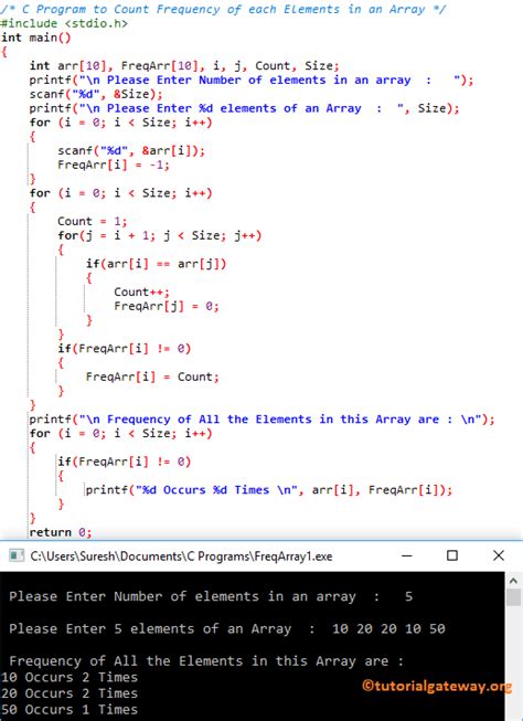 C Program To Count Frequency Of Each Element In An Array