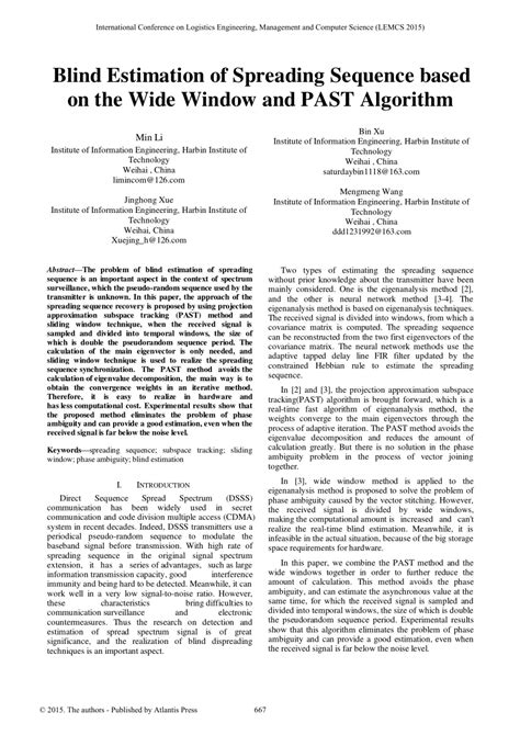 Pdf Blind Estimation Of Spreading Sequence Based On The Wide Window