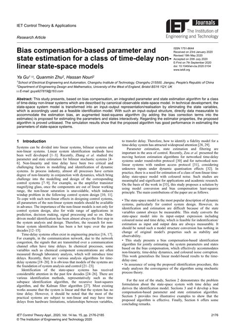 Pdf Bias Compensation Based Parameter And State Estimation For A Class Of Time Delay Non