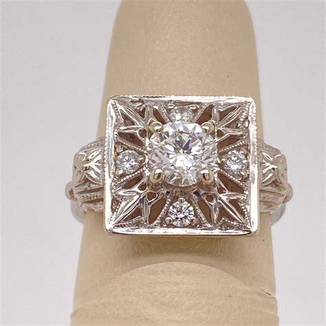 14k White Gold Art Deco Diamond Ring Etsy