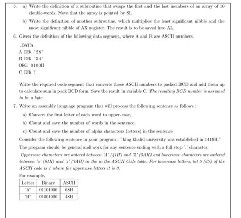solved 5 a write the definition of a subroutine that swaps