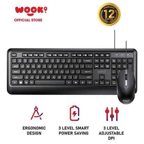Robot Km2600 Wired Keyboard And Mouse Combo Set For Computer Pc Laptop Desktop Office Ergonomic