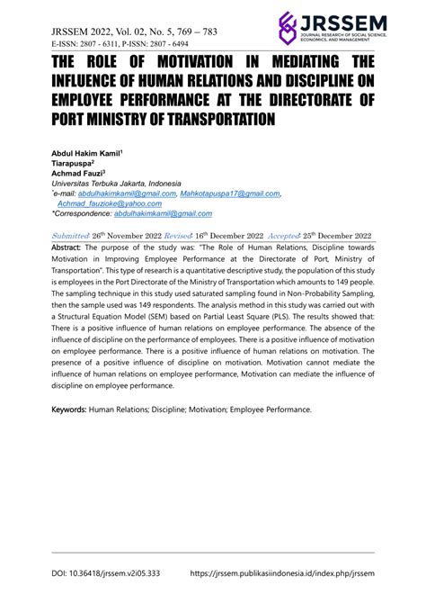 Pdf The Role Of Motivation In Mediating The Influence Of Human