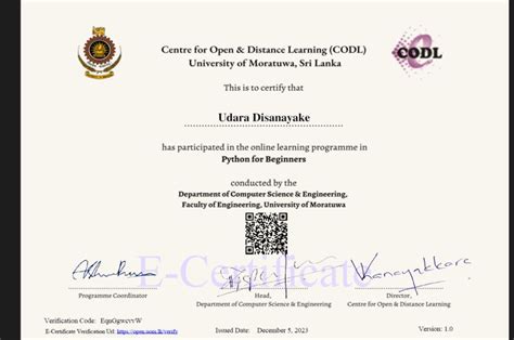 I Completed My Python Beginners Course In University Of Sayuri Udara