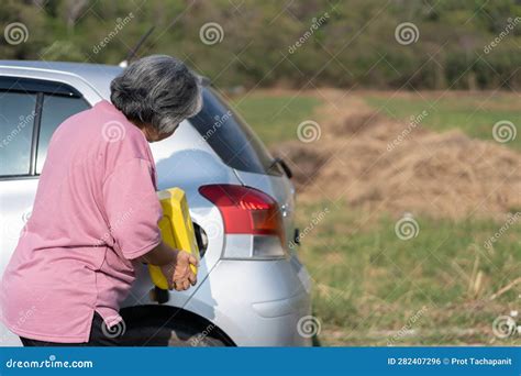 The Car Ran Out Of Gas And Stalled Beside The Road In Suburbs And An