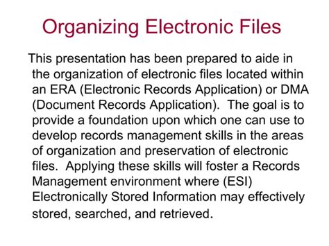 Recommended Electronic Filing Structure Organization And Development