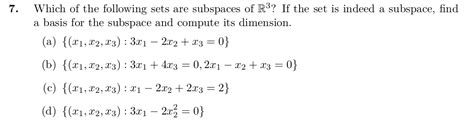 solved which of the following sets are subspaces of r3 if