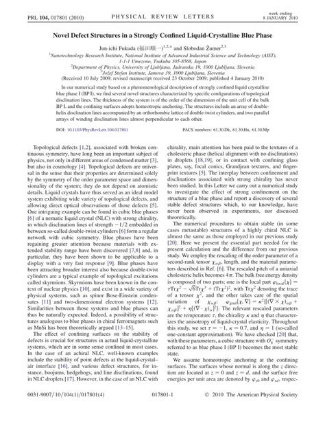 (PDF) Novel Defect Structures in a Strongly Confined Liquid-Crystalline ...
