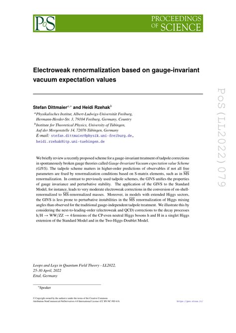 Pdf Electroweak Renormalization Based On Gauge Invariant Vacuum Expectation Values
