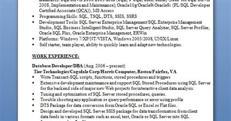 sql server database developer sample resume format in word free download